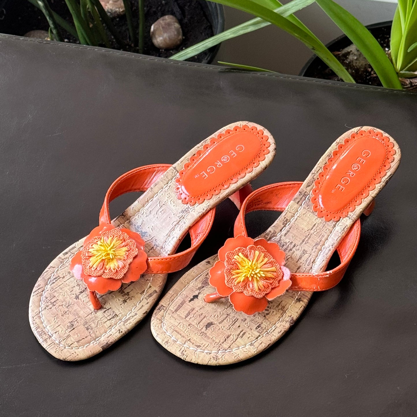 Orange Floral Kitten Heel Sandals – Thrifted By Els